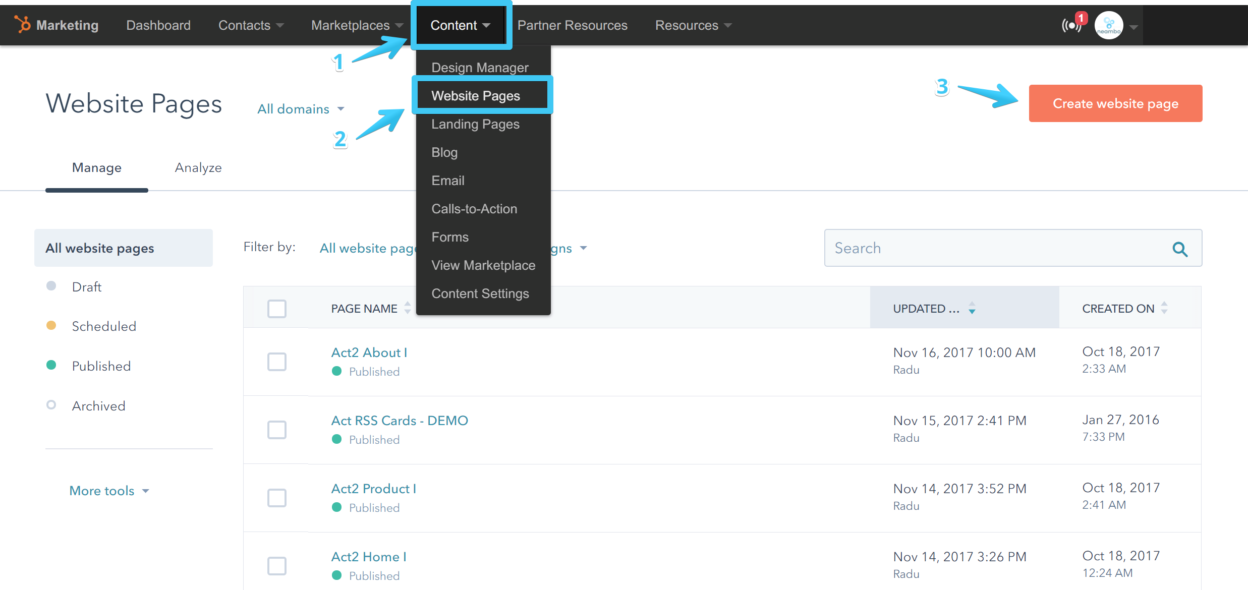 Create a website page | Neambo
